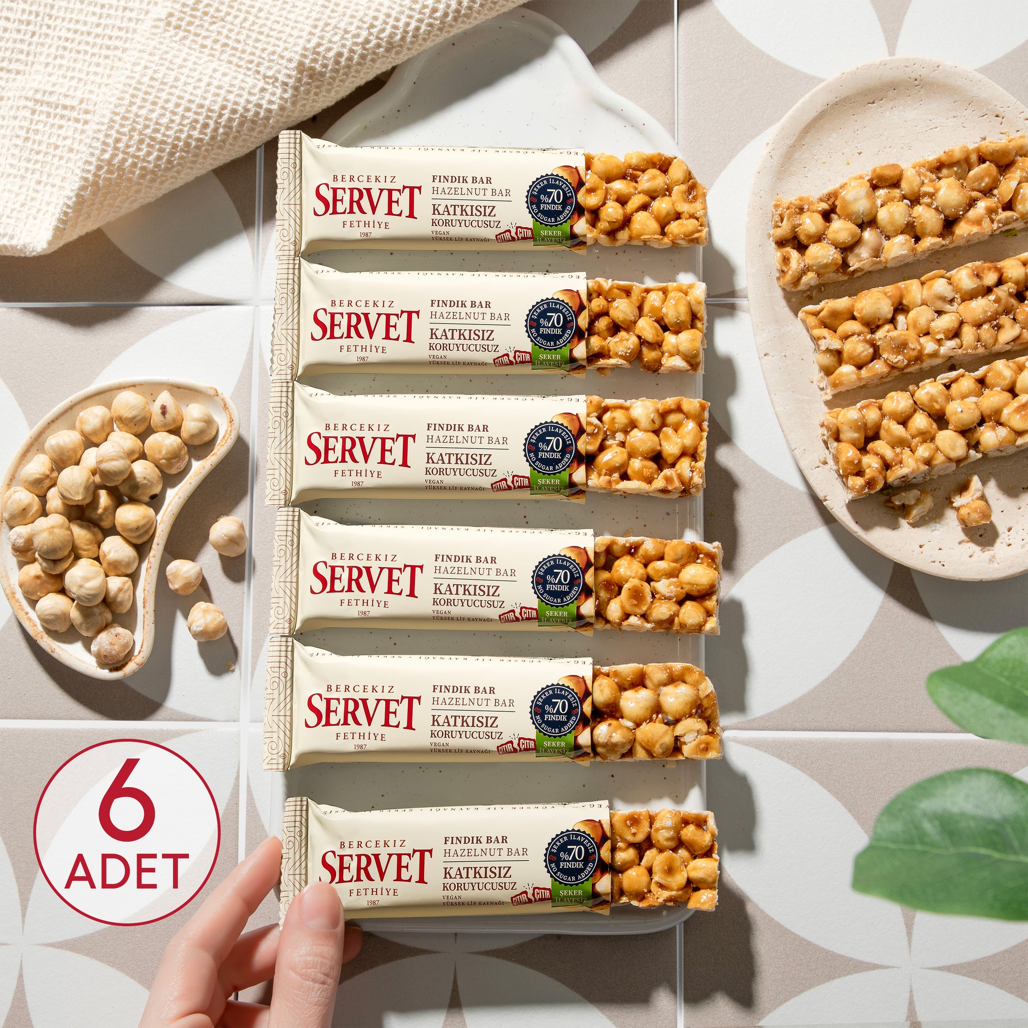 Şeker İlavesiz Fındık Krokan Bar 20g 6'lı Paket – Servet